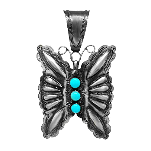 Genuine Sleeping Beauty Turquoise Pendant, Sterling Silver, Navajo Nat ...