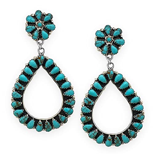 Genuine Sleeping Beauty Turquoise Statement Earrings, 925 Sterling Sil ...