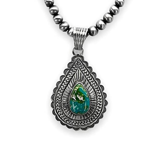 Genuine Battle Mountain Turquoise Necklace, Pendant with Navajo Pearls ...