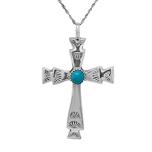 Genuine Sleeping Beauty Turquoise Cross Necklace, Sterling Silver, Pen ...