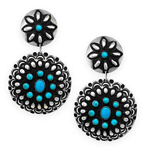 Genuine Sleeping Beauty Turquoise Statement Earrings, 925 Sterling Sil ...